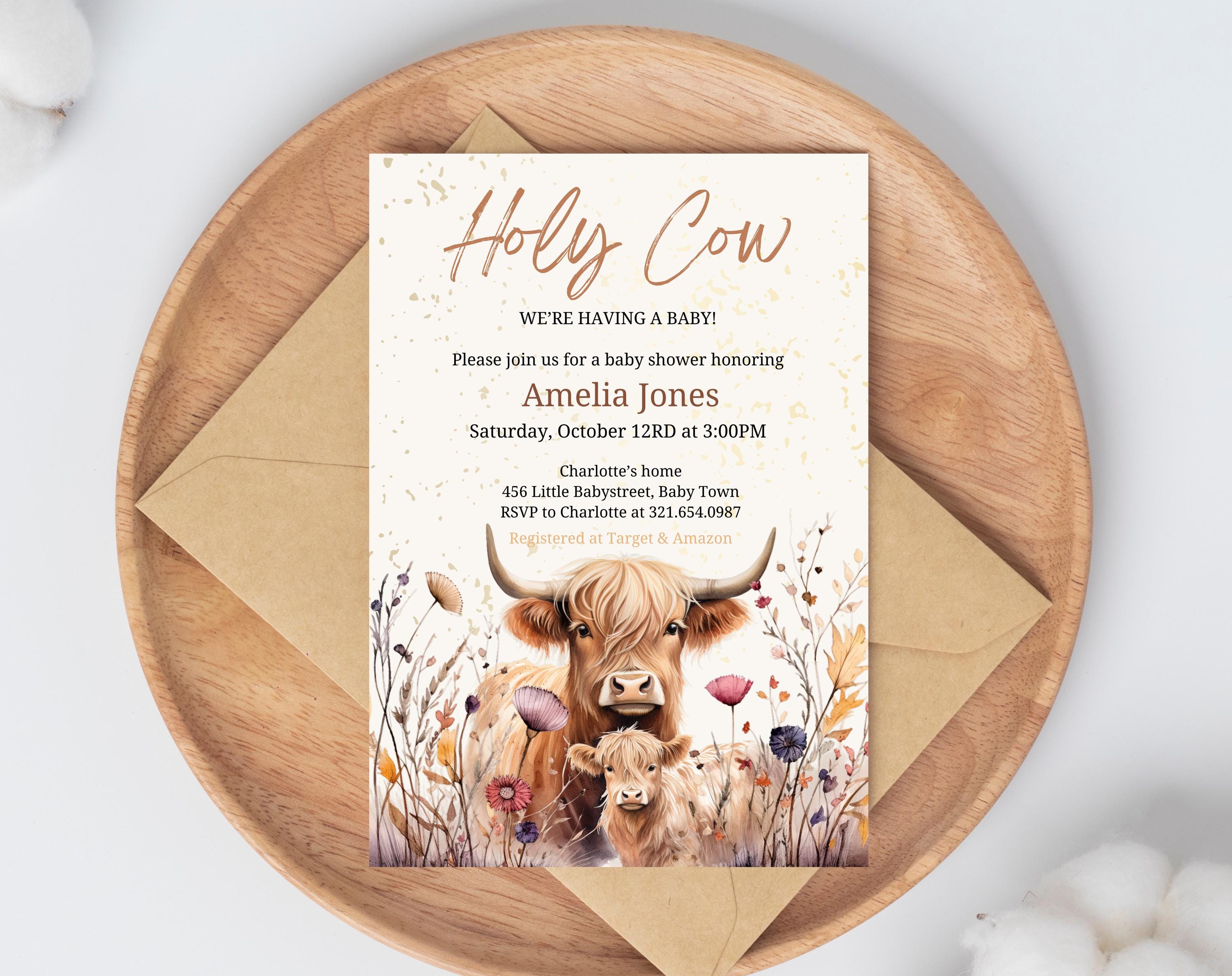 Highland Cow Baby Shower Invitation, Holy Cow Baby Shower Invite ...
