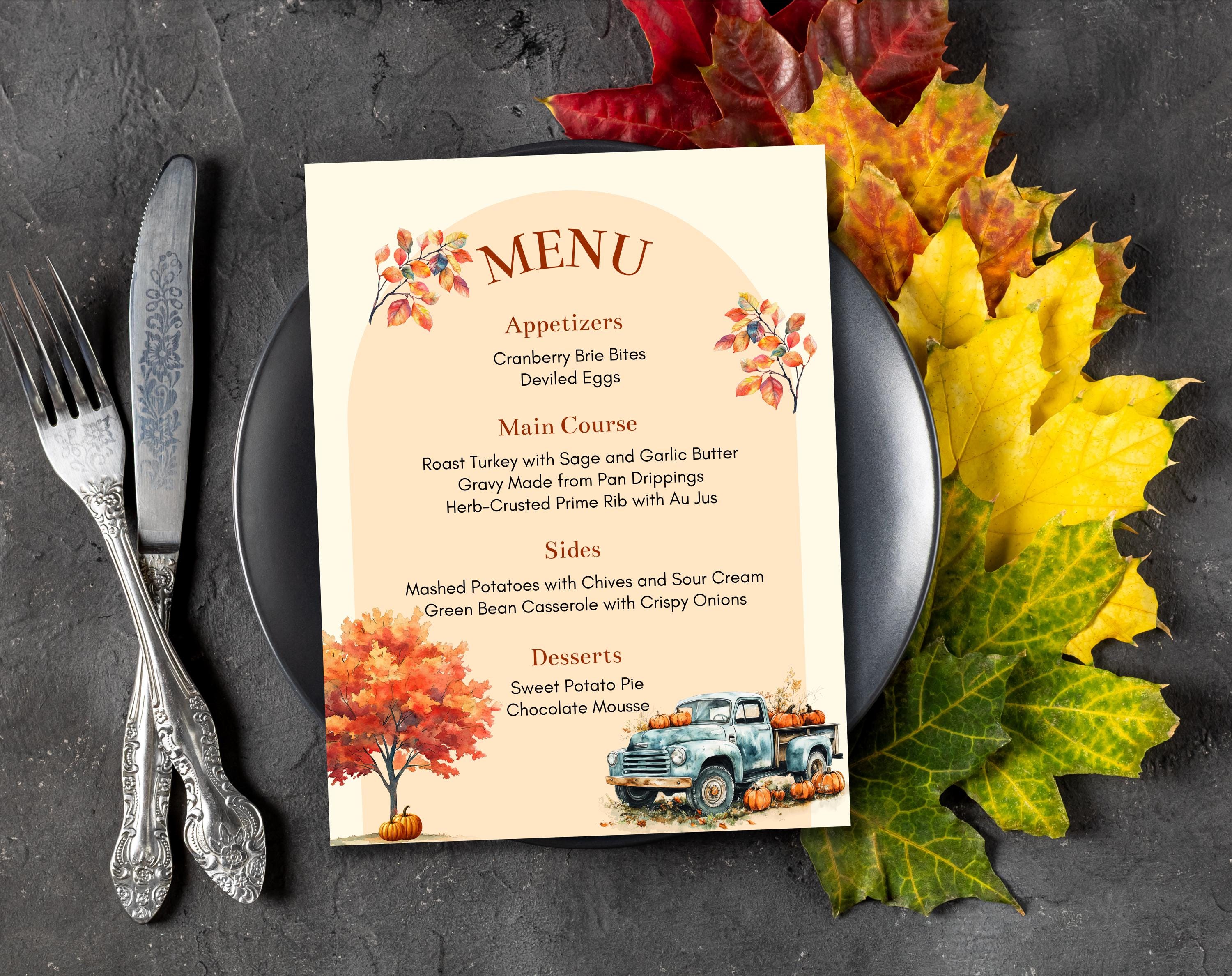 Thanksgiving Menu Card Template, Friendsgiving Menu Printable ...
