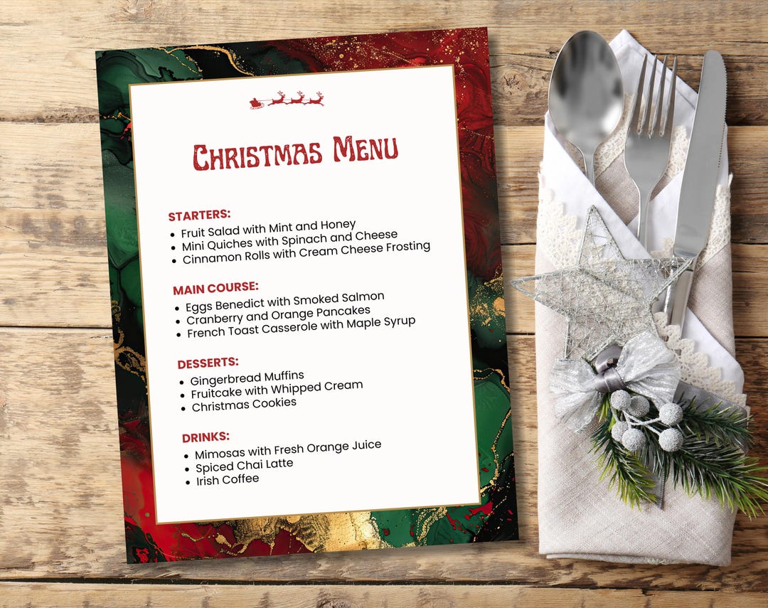 Christmas Menu Card Template, Christmas Menu Printable, Christmas Menu ...