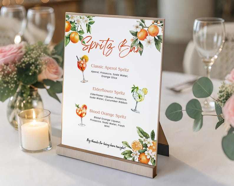 Aperol Spritz Bar Sign, Wedding Bar Sign, Graduation Cocktail Menu ...