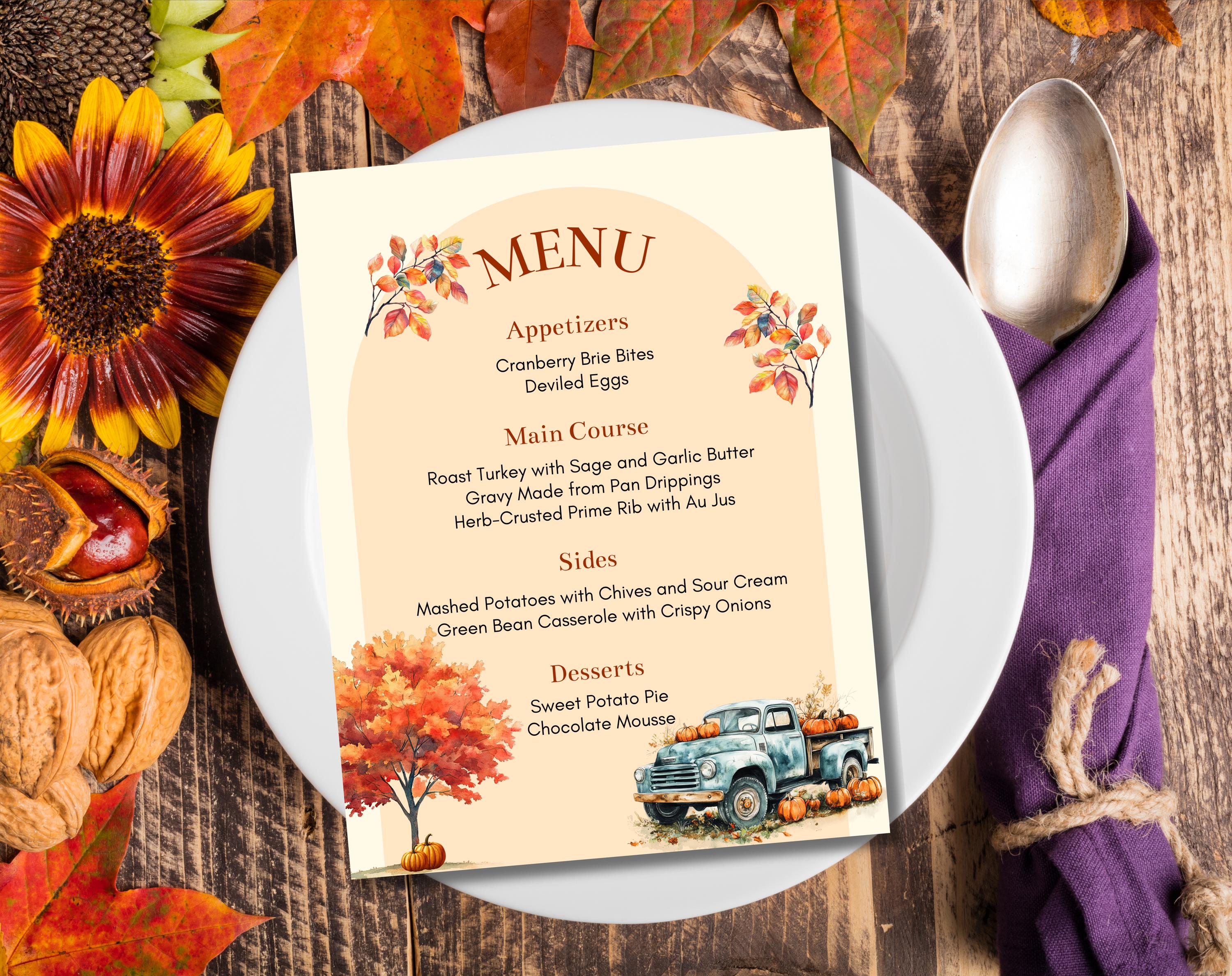 Thanksgiving Menu Card Template, Friendsgiving Menu Printable ...