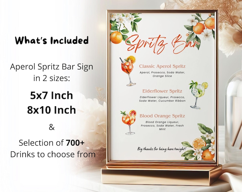 Aperol Spritz Bar Sign, Wedding Bar Sign, Graduation Cocktail Menu ...