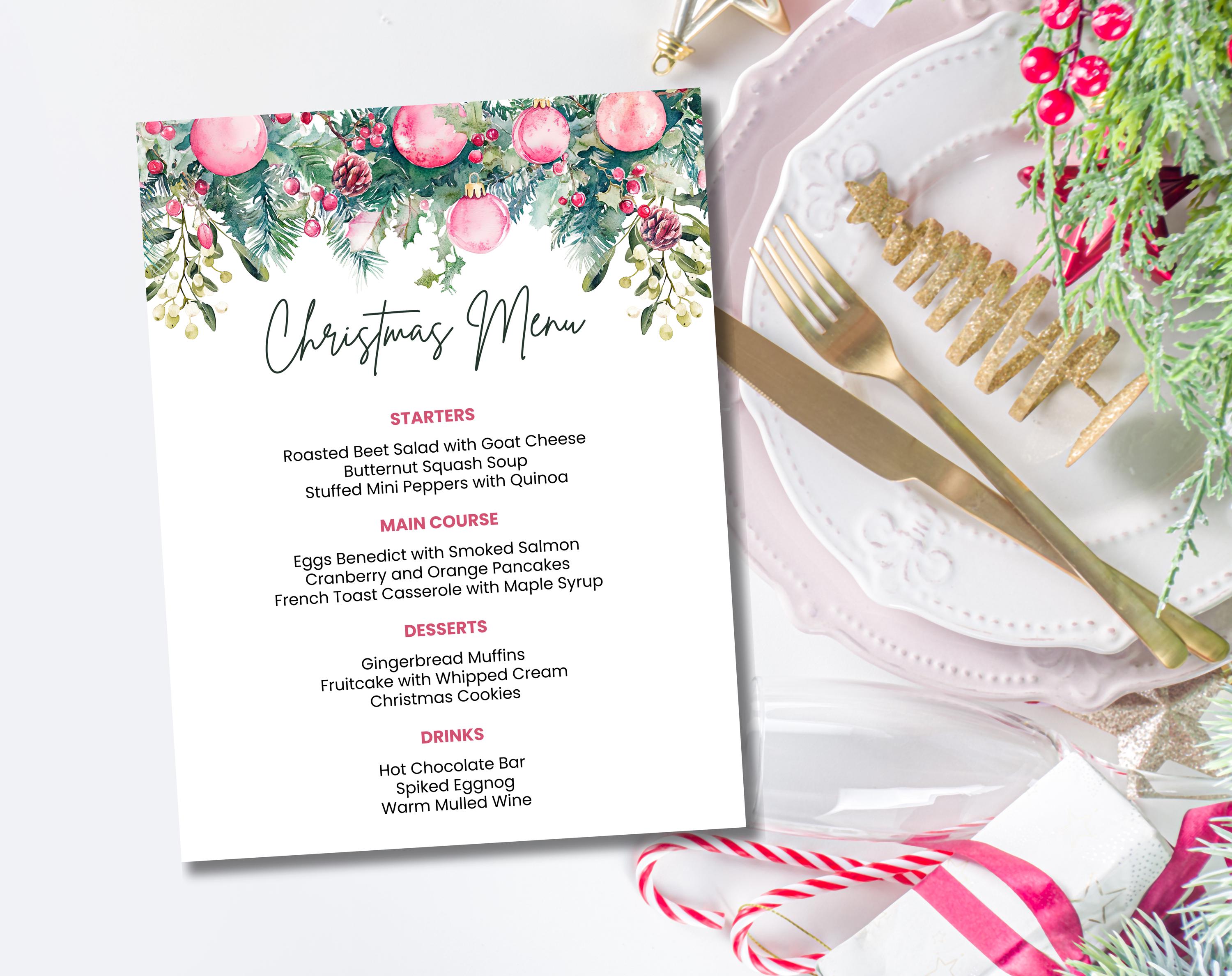 Christmas Menu Card Template, Christmas Menu Printable, Christmas Menu ...
