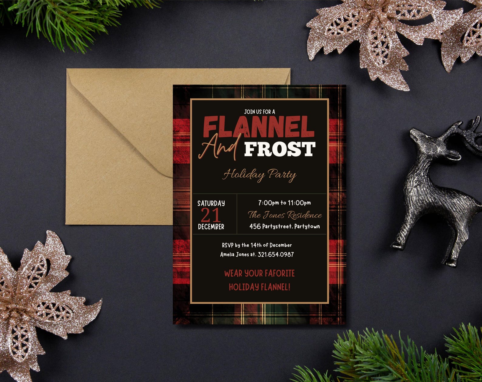 Buffalo Plaid Christmas Invitation, Editable Flannel and Frost ...