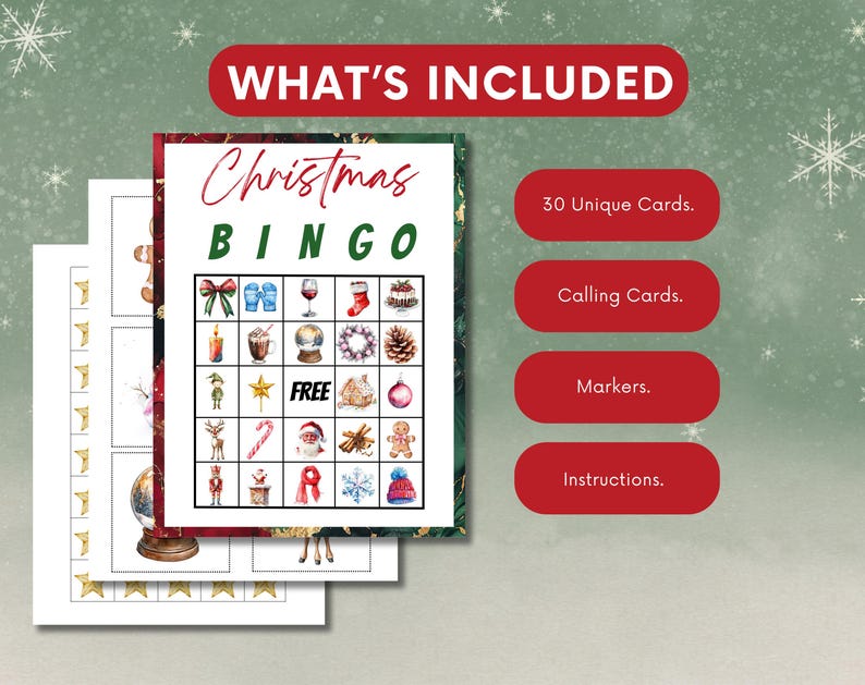 Christmas Bingo, 30 Unique Printable Game Bingo Cards, Christmas Party ...
