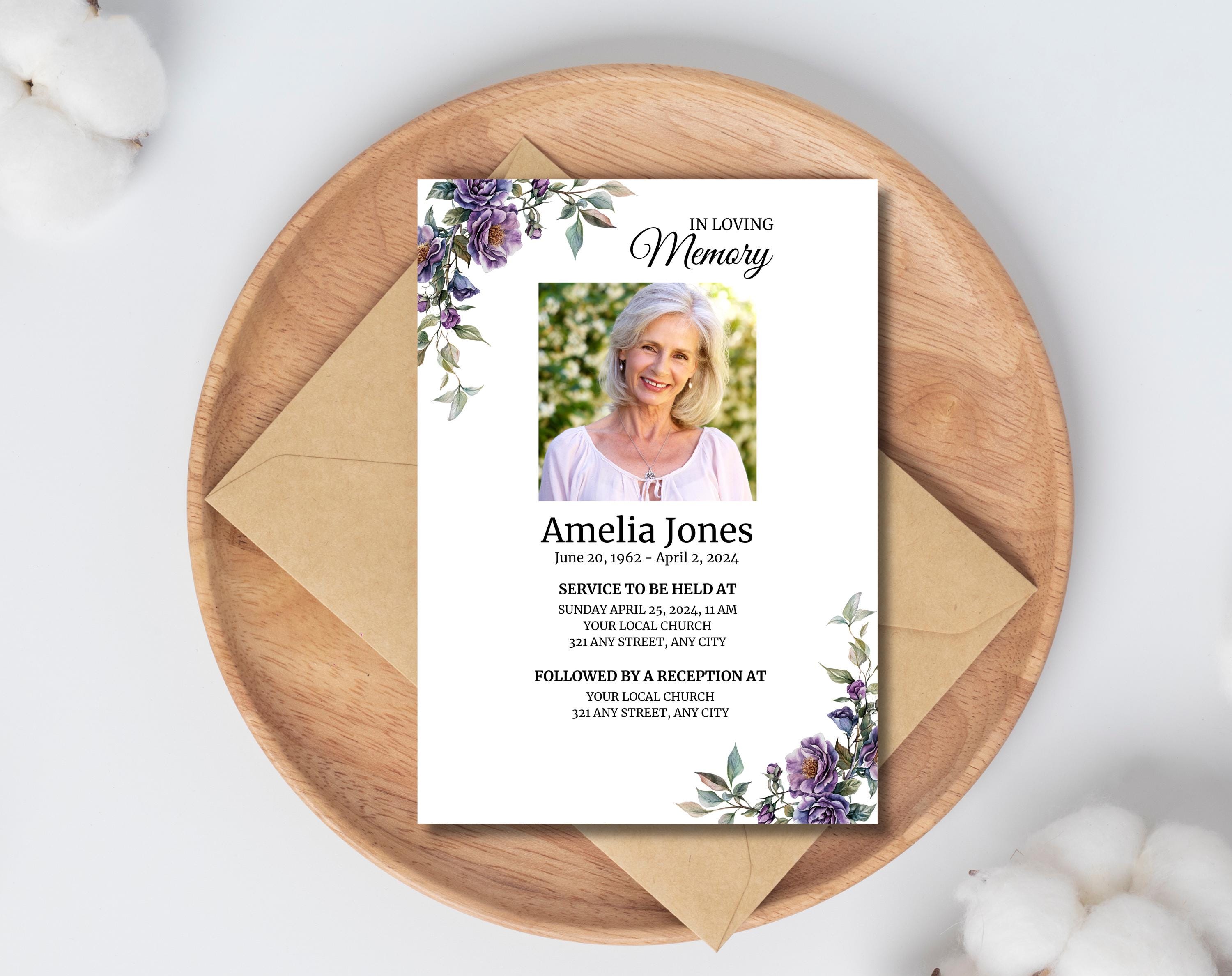 Editable Celebration of Life Invitation, Purple Flowers Funeral ...