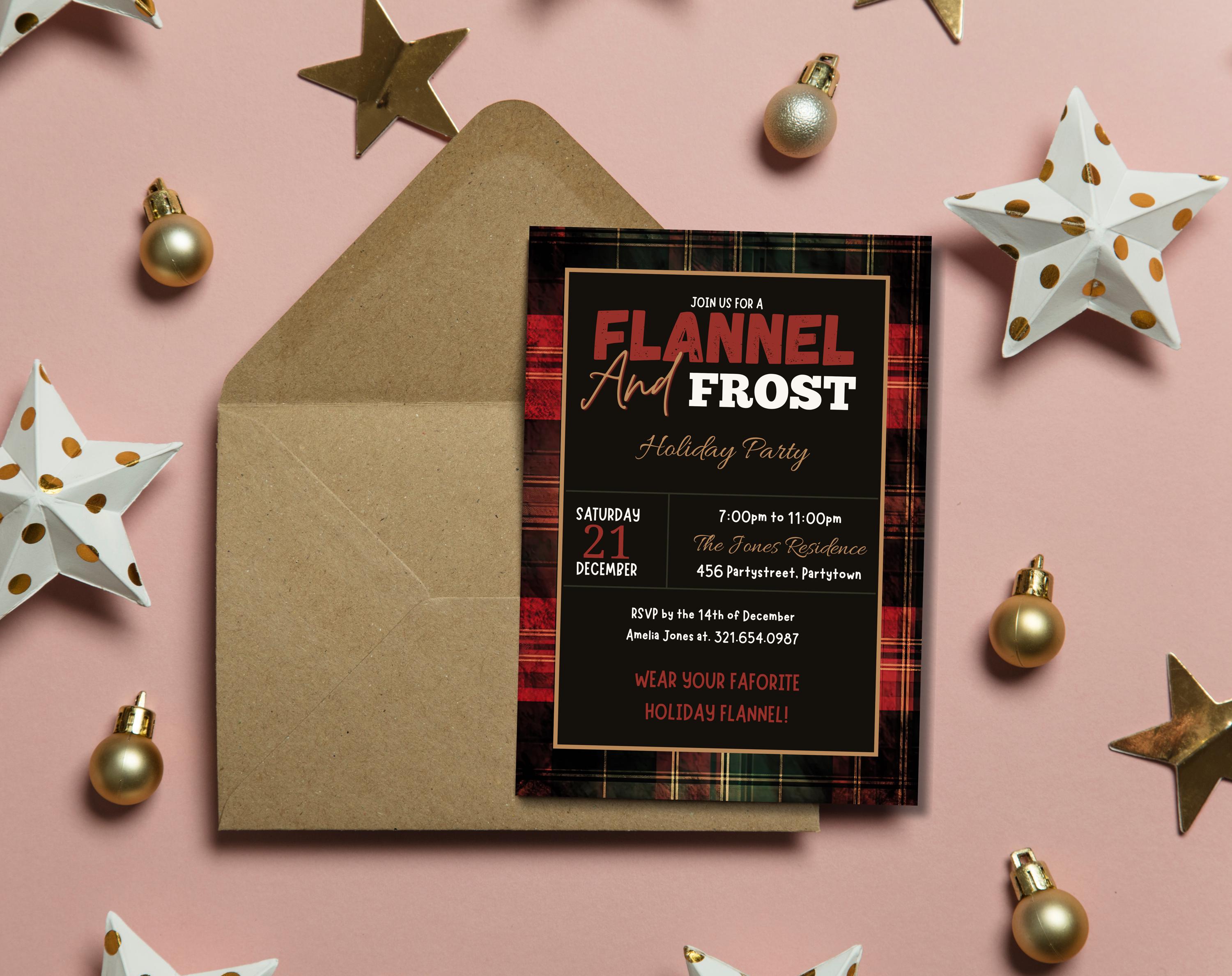 Buffalo Plaid Christmas Invitation, Editable Flannel and Frost ...