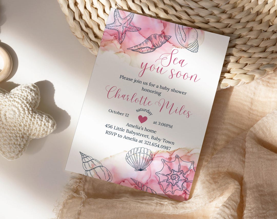 Sea You Soon Baby Shower Invitation, Seashell Theme Baby Shower Invite ...