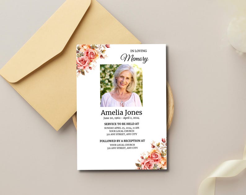 Editable Celebration of Life Invitation, Pink Roses Funeral Invitation ...