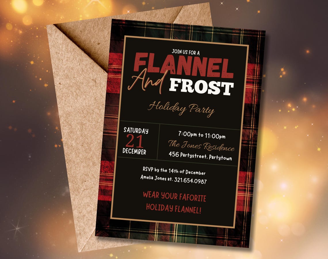 Buffalo Plaid Christmas Invitation, Editable Flannel and Frost ...