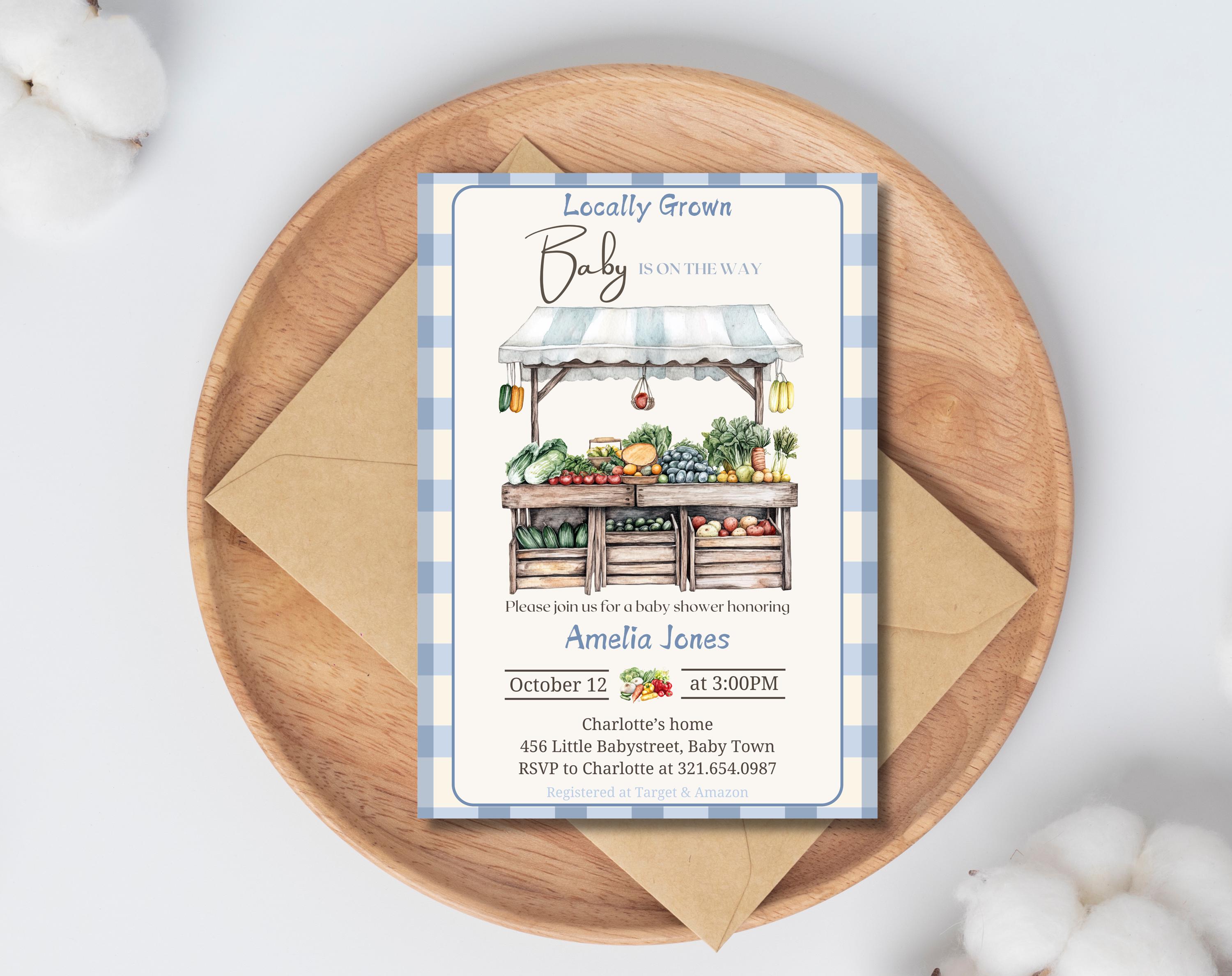 Locally Grown Baby Shower Invitation, Editable Farmers Market Baby ...
