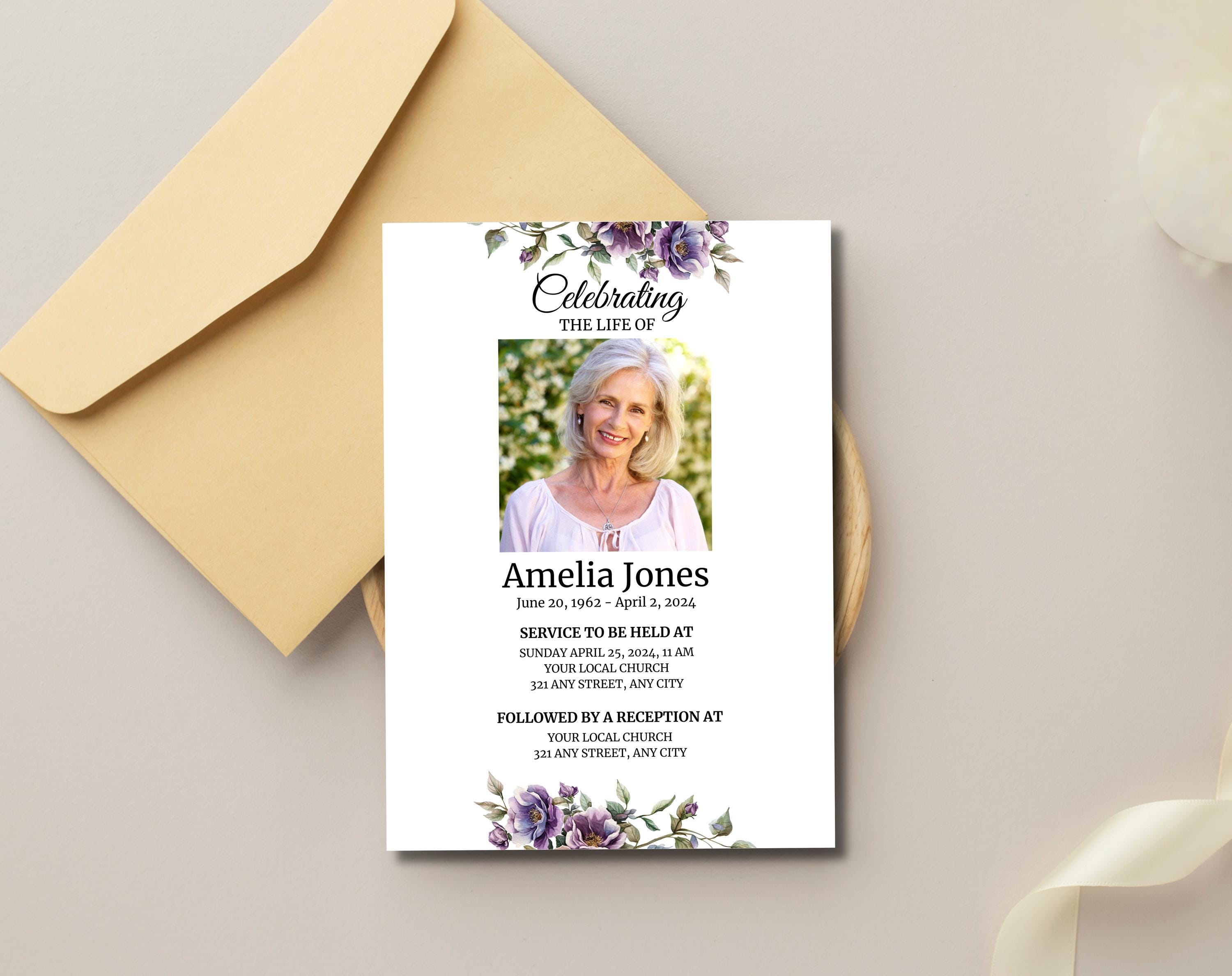 Editable Celebration of Life Invitation, Floral Funeral Invitation ...
