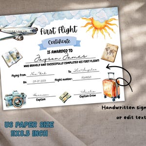 First Flight Certificate Printable Award for Toddlers, Vacation Gift ...