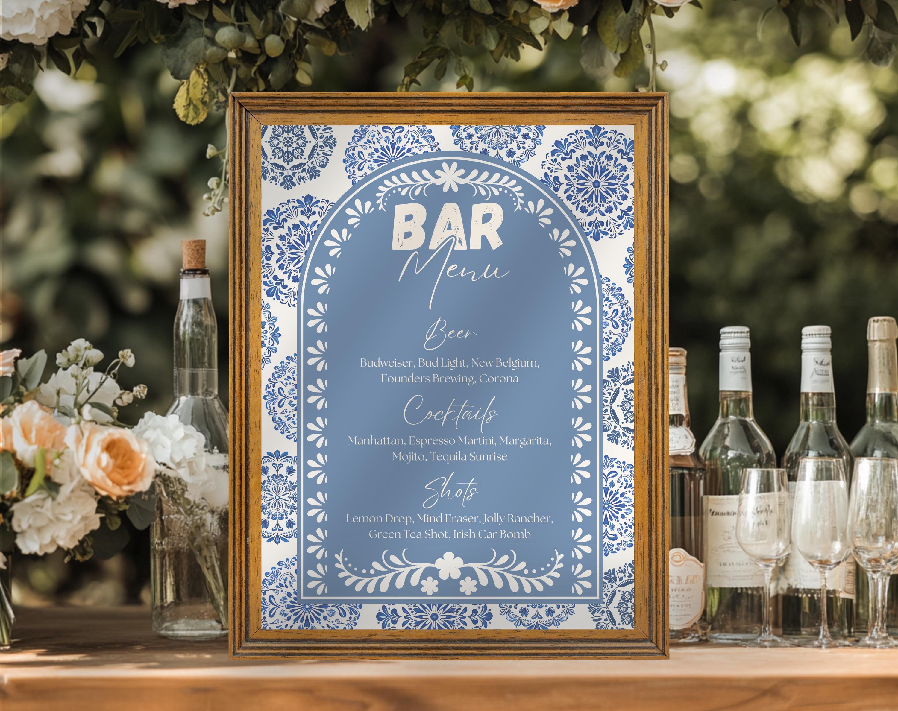 Talavera Birthday Bar Menu, Bar Menu Printable Sign, Editable Template ...