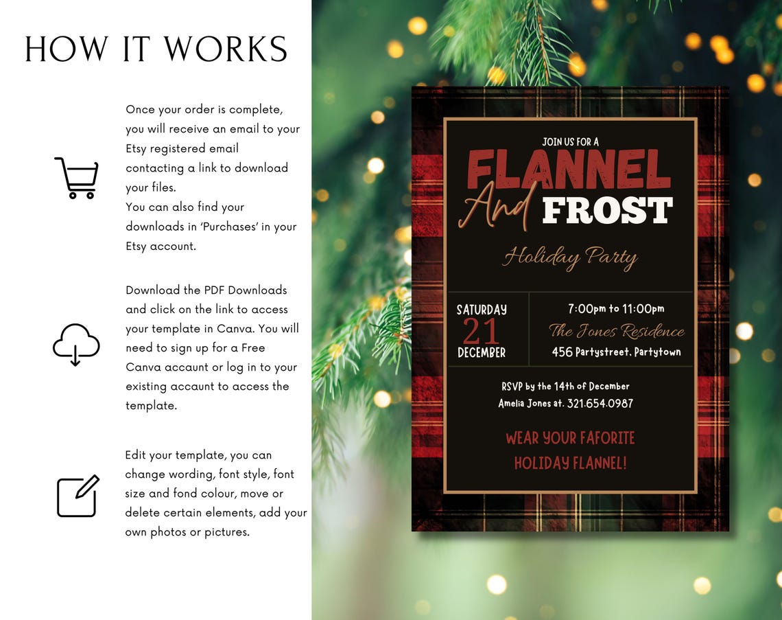 Buffalo Plaid Christmas Invitation, Editable Flannel and Frost ...