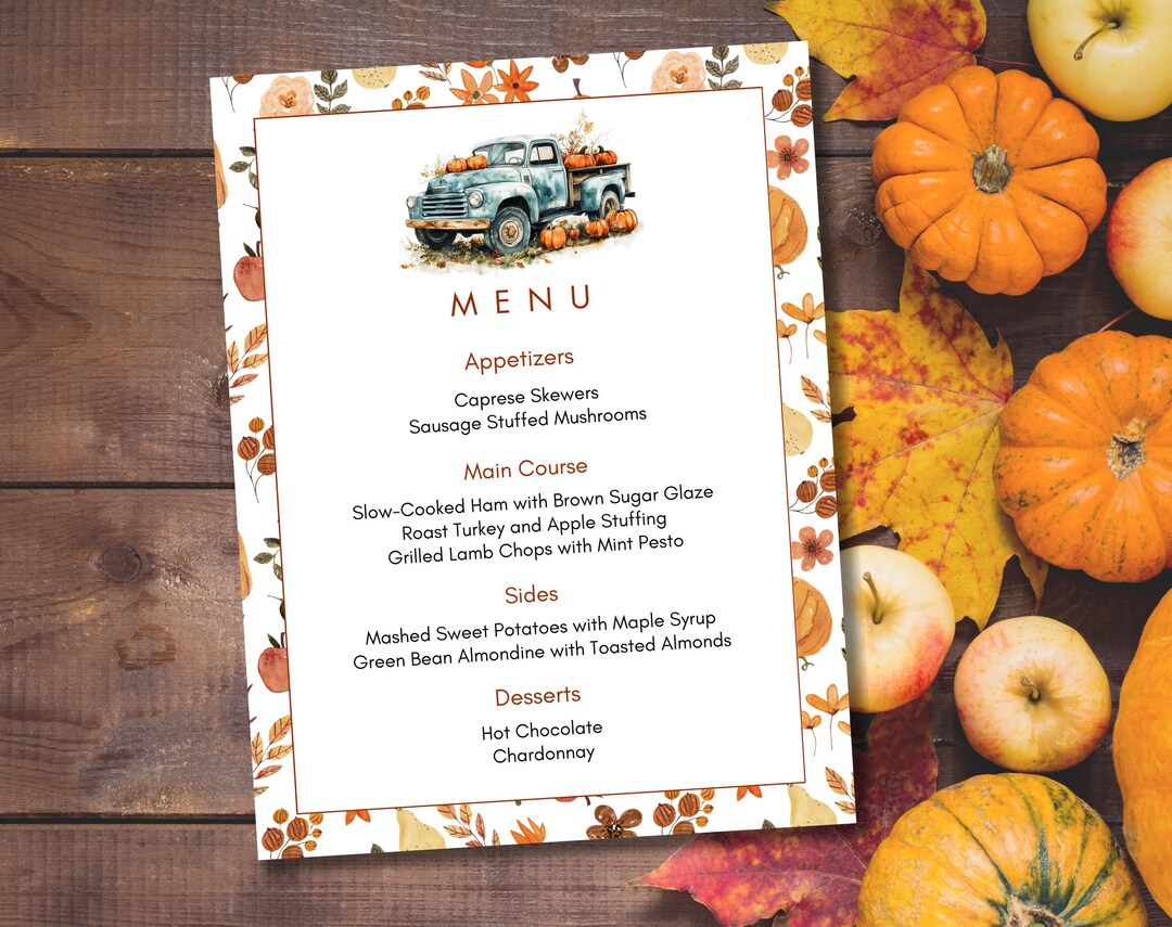 Thanksgiving Menu Card Template, Friendsgiving Menu Printable ...