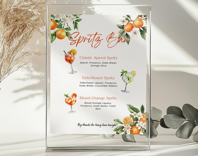 Aperol Spritz Bar Sign, Wedding Bar Sign, Graduation Cocktail Menu ...