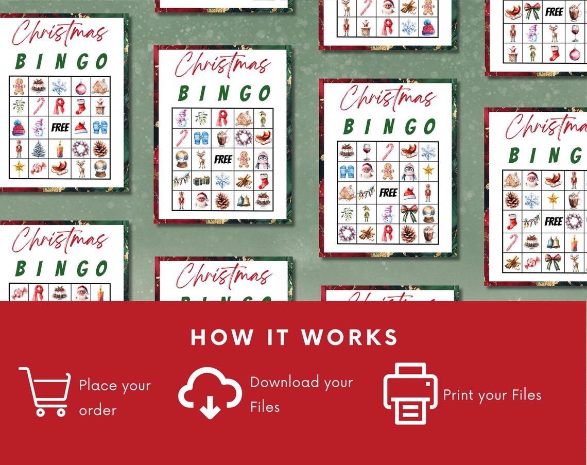 Christmas Bingo, 30 Unique Printable Game Bingo Cards, Christmas Party ...