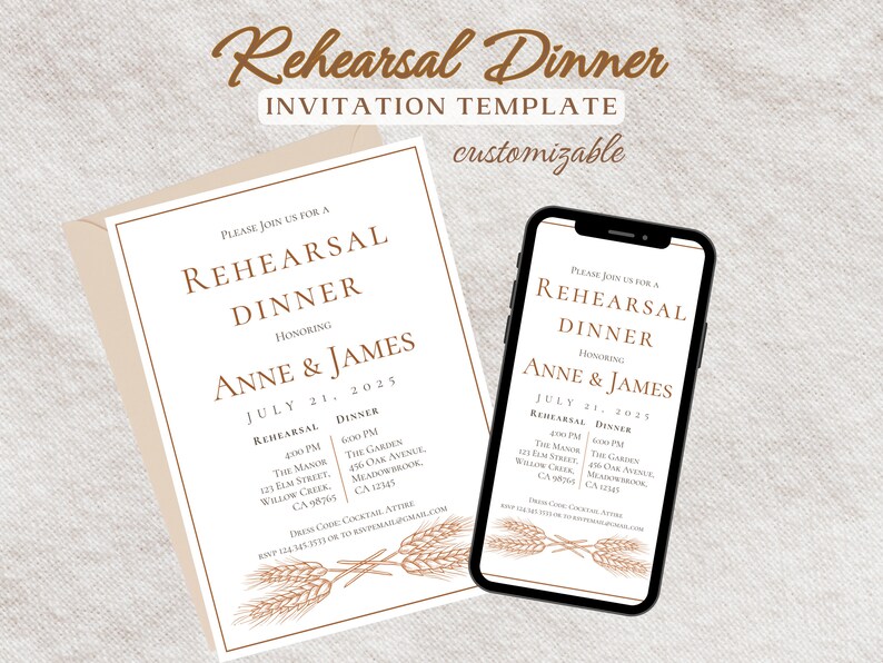 RUSTIC REHEARSAL DINNER Invitation | Rustic Wedding Invitation Template ...