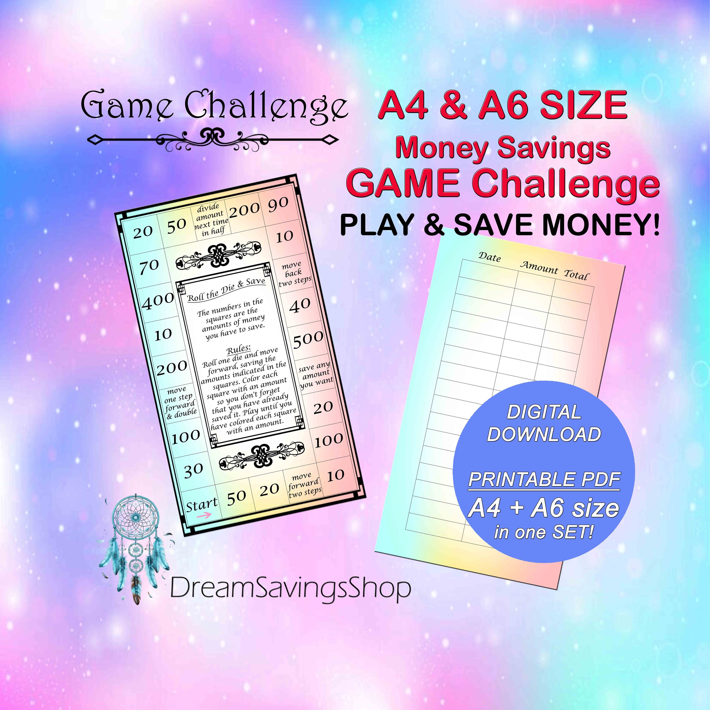 A4 Board Game Money Saving, Digital Money Challenge, Money Saving ...