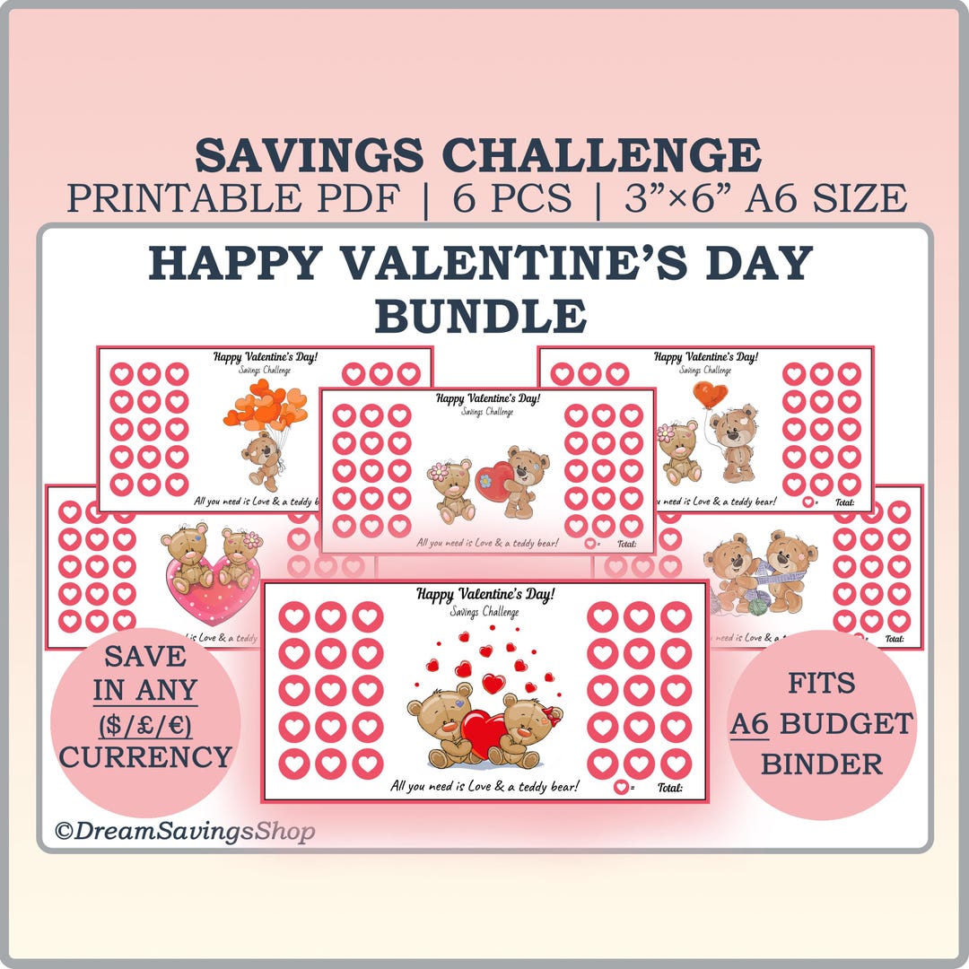 Happy Valentines Day Bundle, Money Saving Challenge, Valentine Saving ...