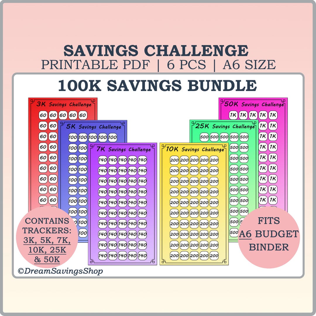 100K A6 Savings Challenge, 100K Bundle, Saving, Money Saving Challenge ...