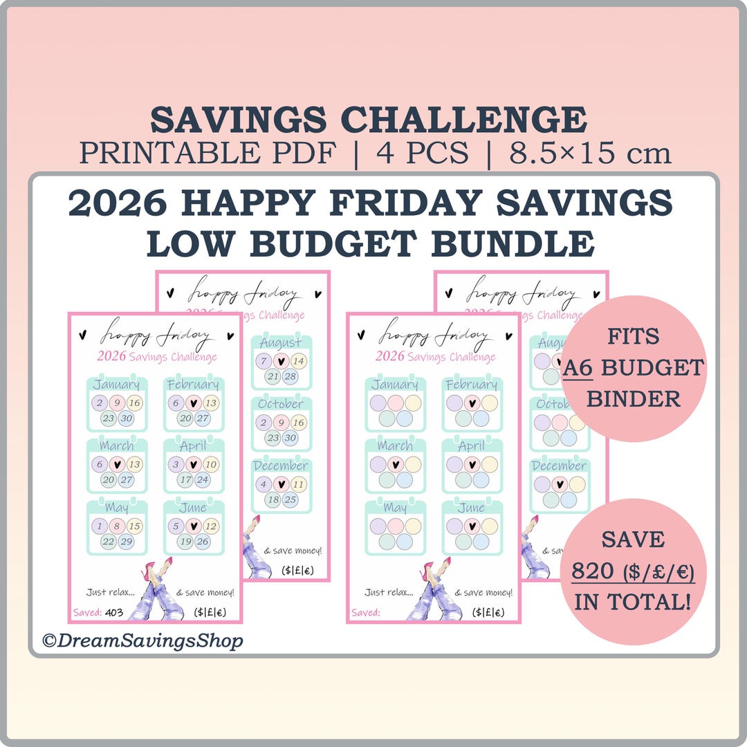 2026 Friday Savings Challenge Bundle, A6 Printable Budget Tracker, Low ...