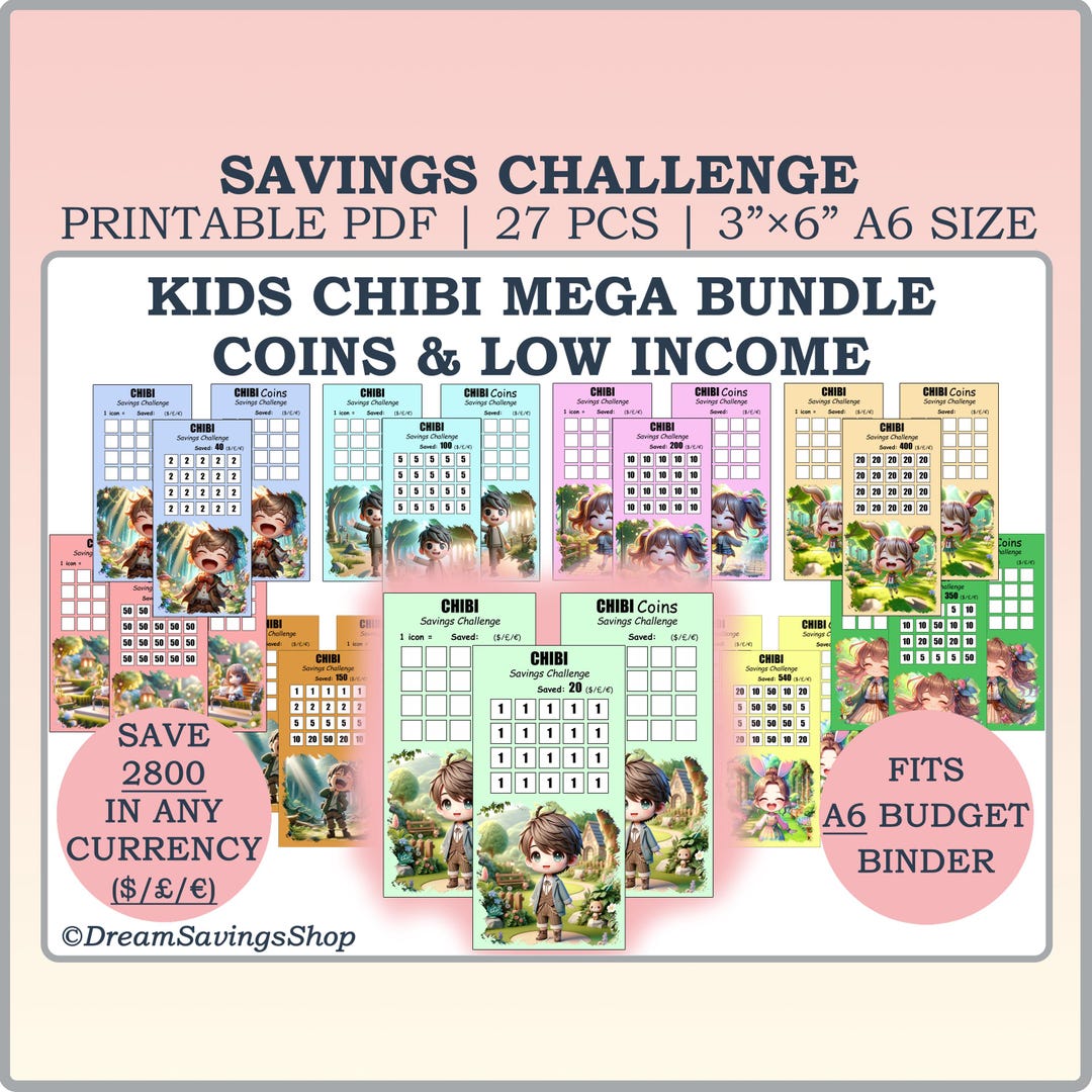 CHIBI Mega Bundle, Coin Savings Challenge, Low Income, Money Saving ...