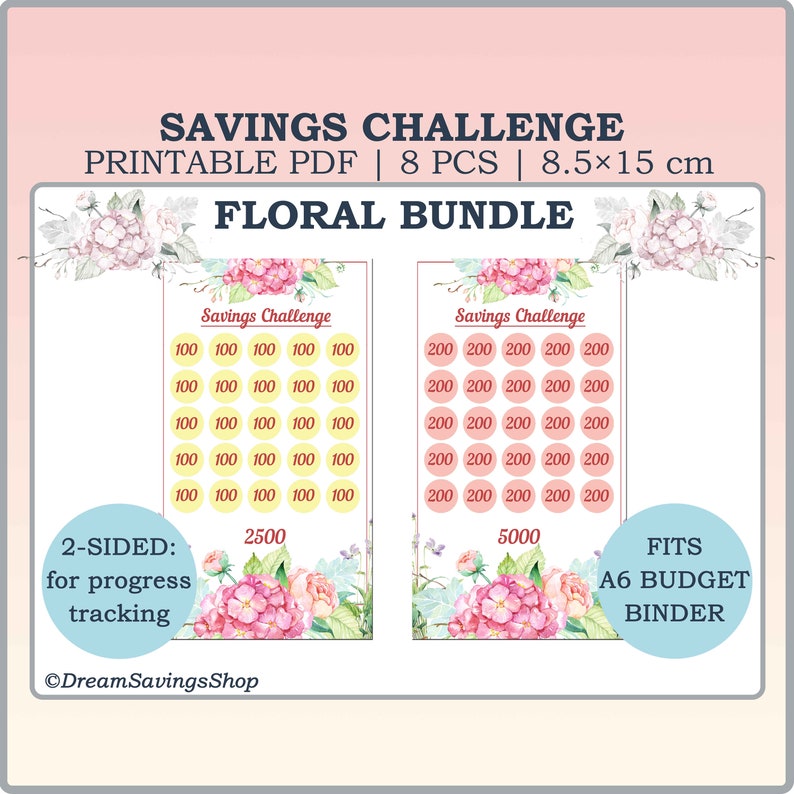 Floral Savings Challenge Bundle, Money Saving Challenge, Digital Money ...