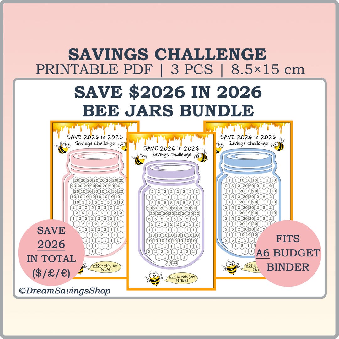 Save 2026 in 2026 Bundle, BEE Jars Money Savings Challenge, Printable ...