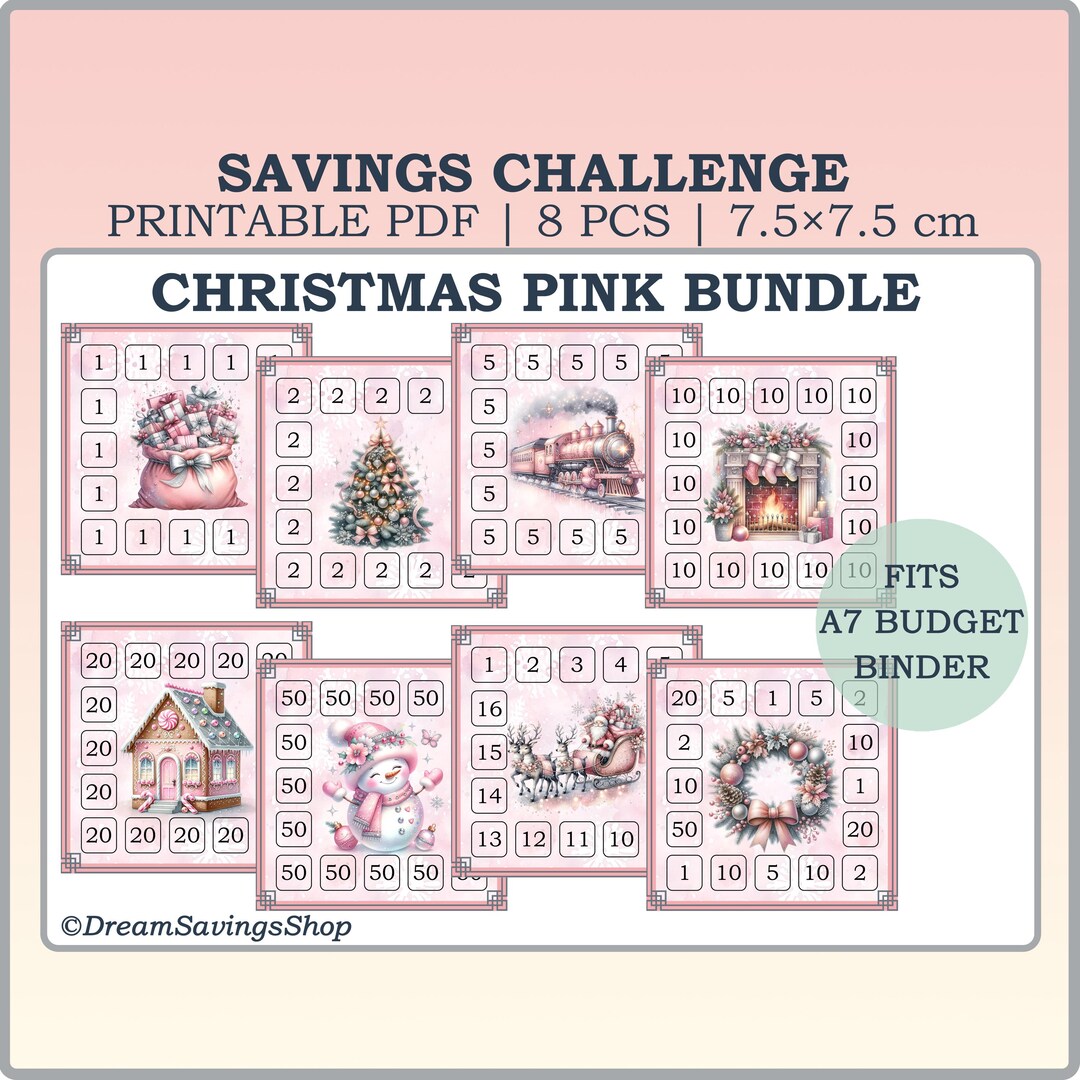 Christmas Pink Mini Saving Challenge Bundle, Money Saving Challenge ...