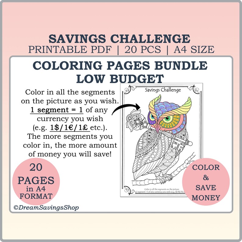 Coloring Book Money Savings Challenge Bundle, A4 Coloring Pages Animals ...