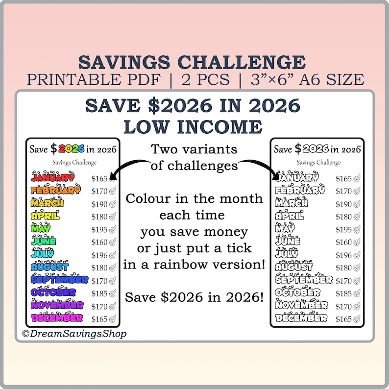 Save 2026 in 2026 Savings Challenge, Printable Money Savings Challenge ...