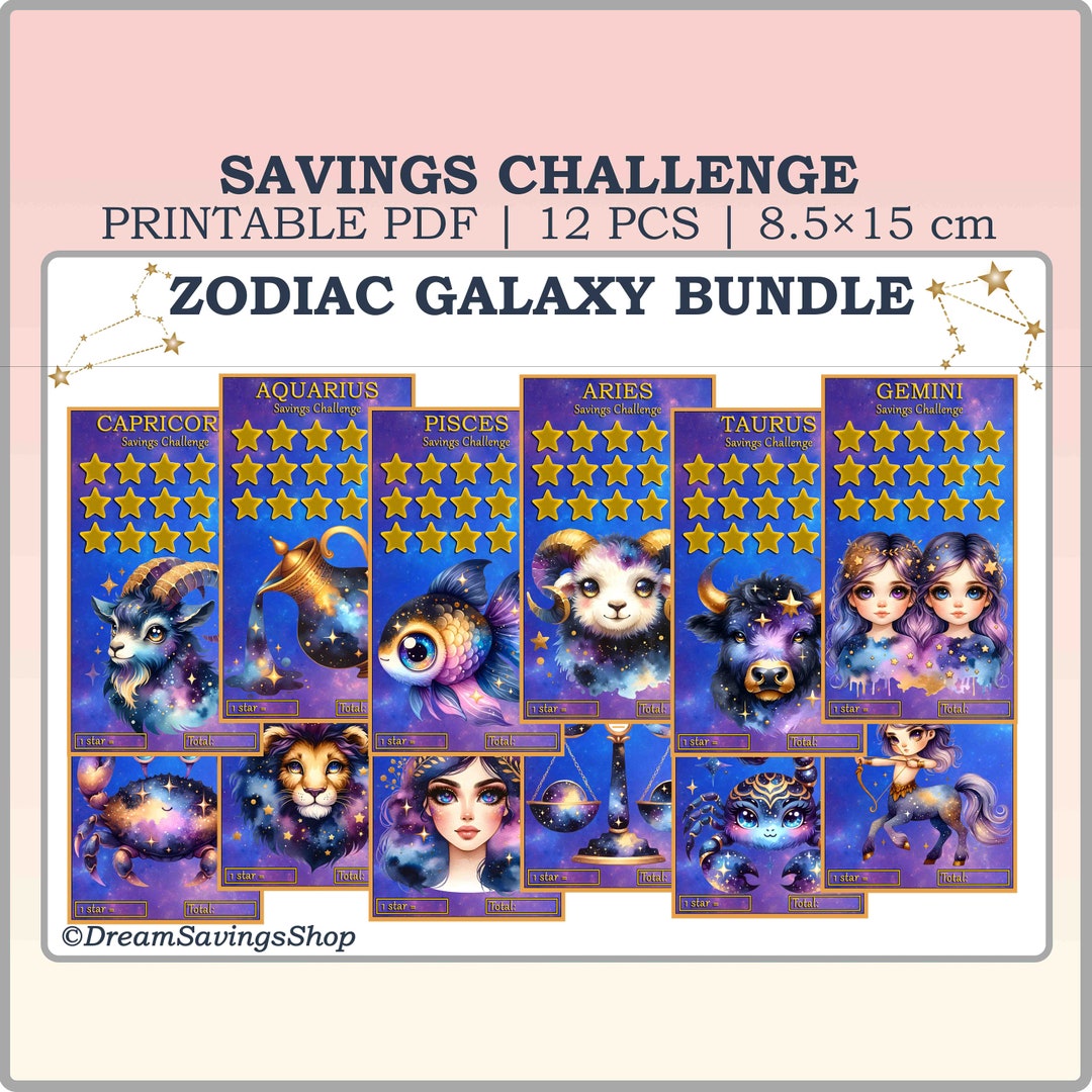 Zodiac Galaxy Money Challenge Bundle, Zodiac Sign Saving, Money Saving ...