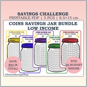 Coin Jars Money Savings Challenge Bundle, A6 Printable Coin Saving ...