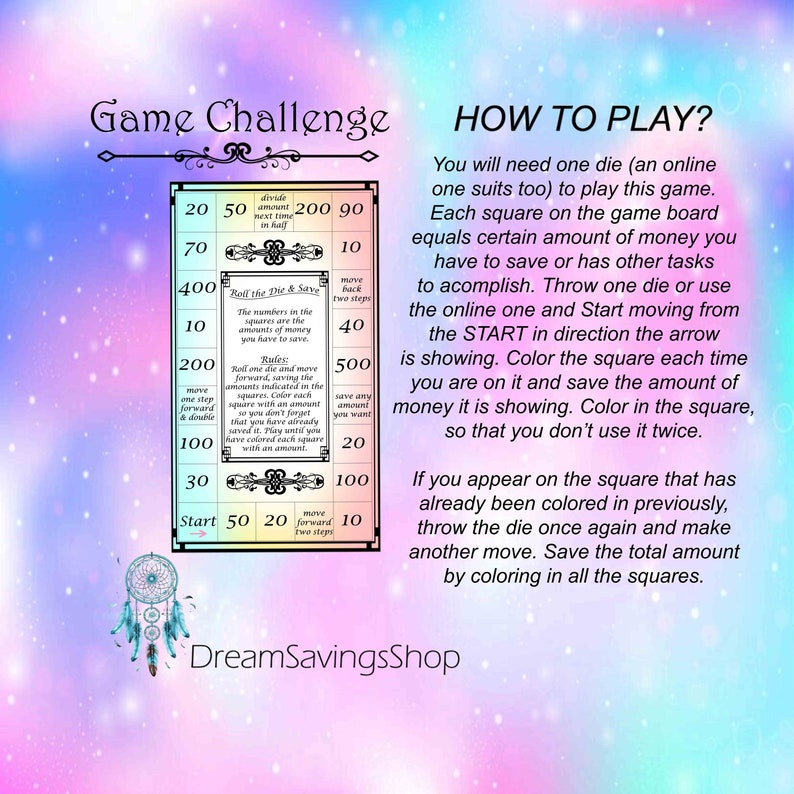 A4 Board Game Money Saving, Digital Money Challenge, Money Saving ...