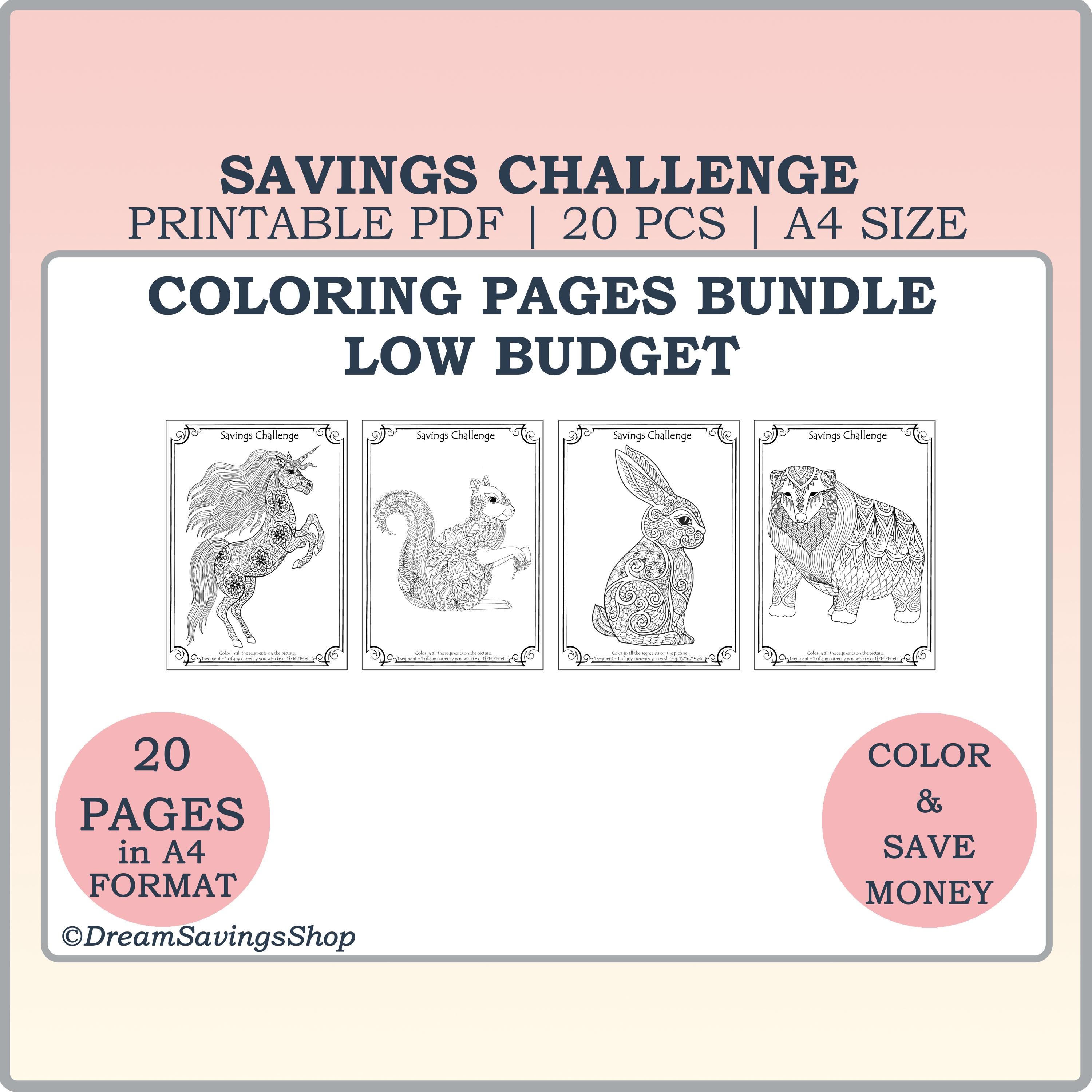 Coloring Book Money Savings Challenge Bundle, A4 Coloring Pages Animals ...