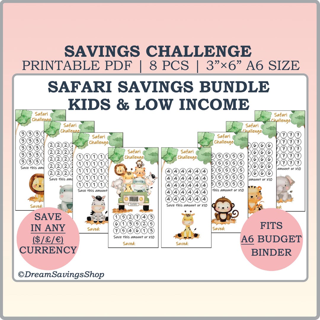 Safari Kids Money Challenge Bundle, Saving Challenge for Kid, 1 Dollar ...