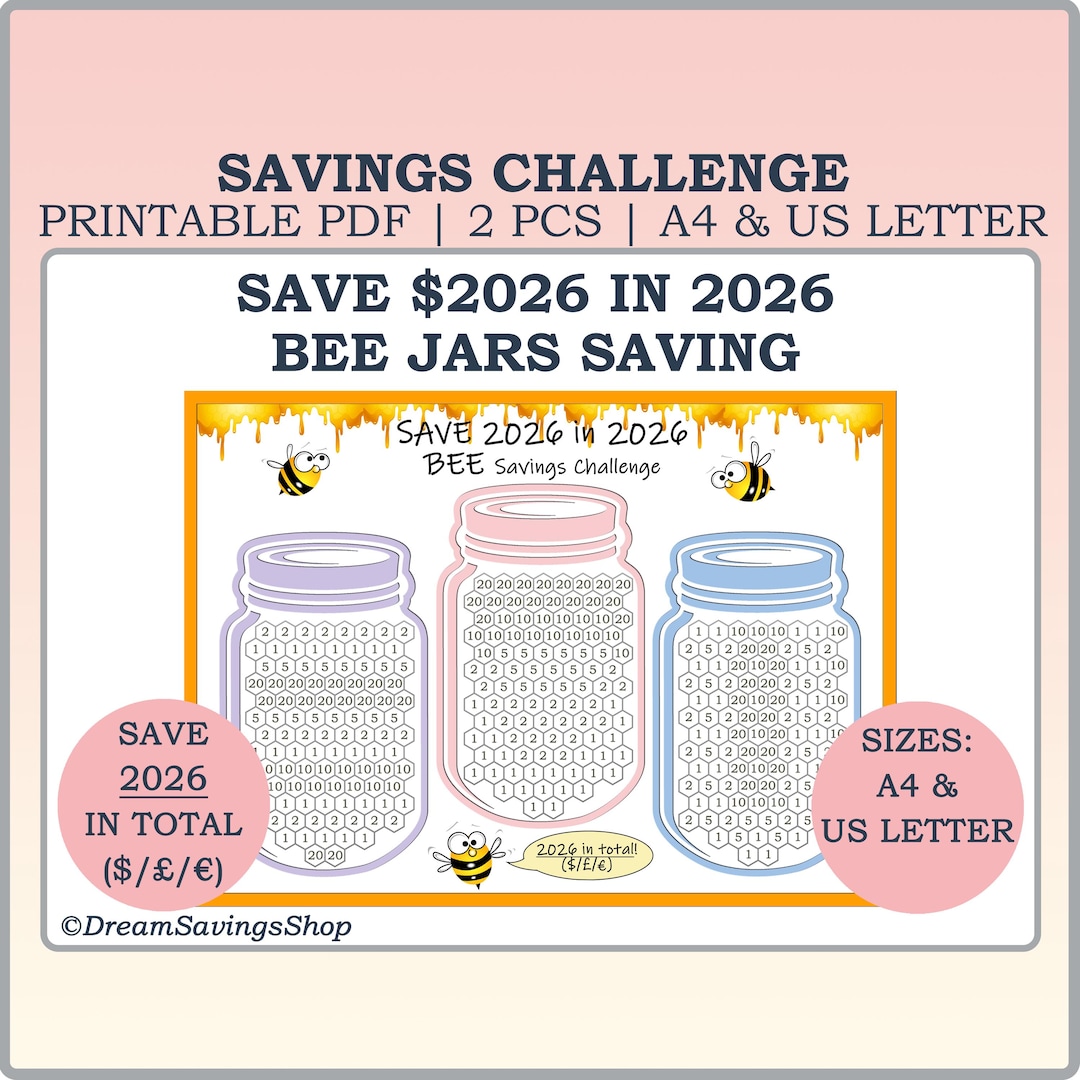 Save 2026 in 2026 Bundle, BEE Jars Money Saving Challenge, Printable A4 ...