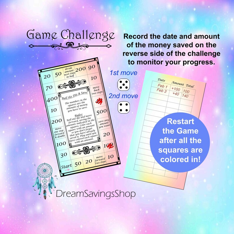 A4 Board Game Money Saving, Digital Money Challenge, Money Saving ...