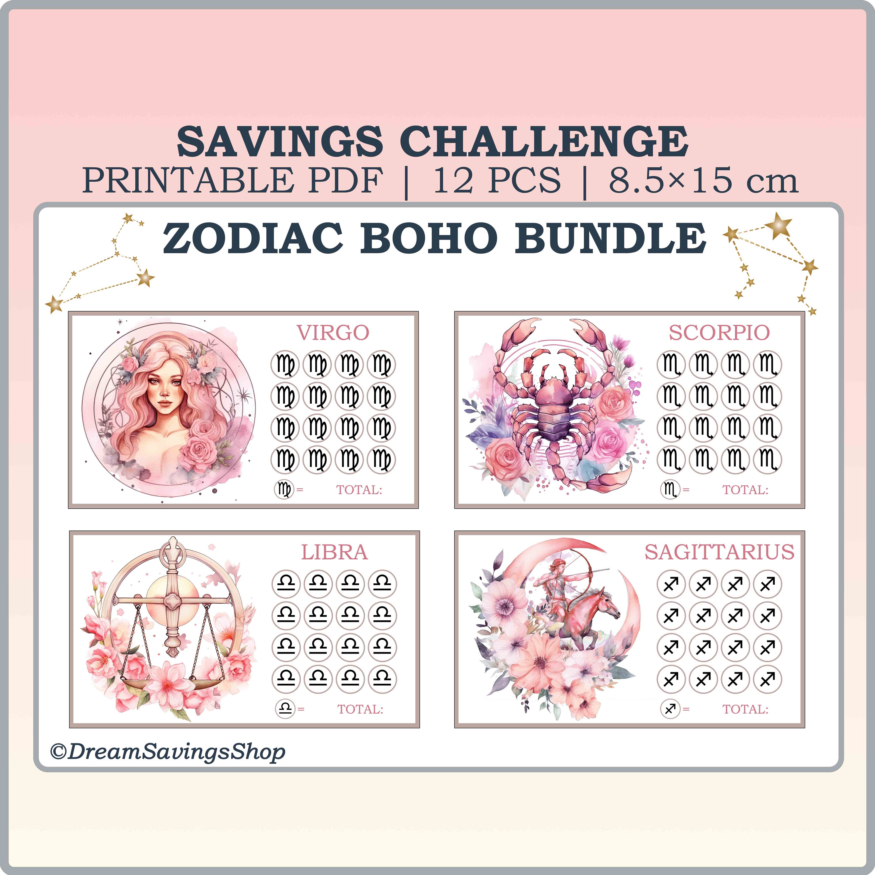 Zodiac Boho, Money Challenge Bundle, Zodiac Signs Saving, Money Saving ...