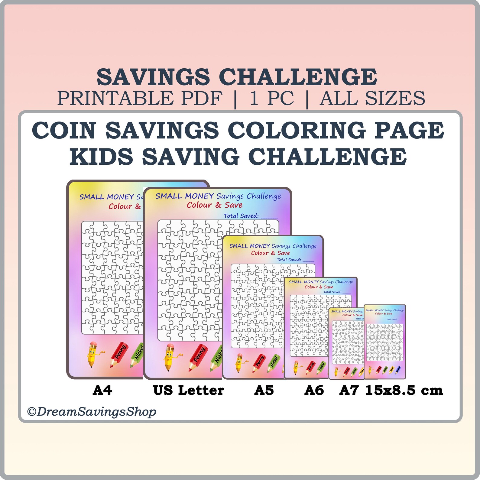 Coin Coloring Page Money Savings Challenge, Small Money Savings, Puzzle ...