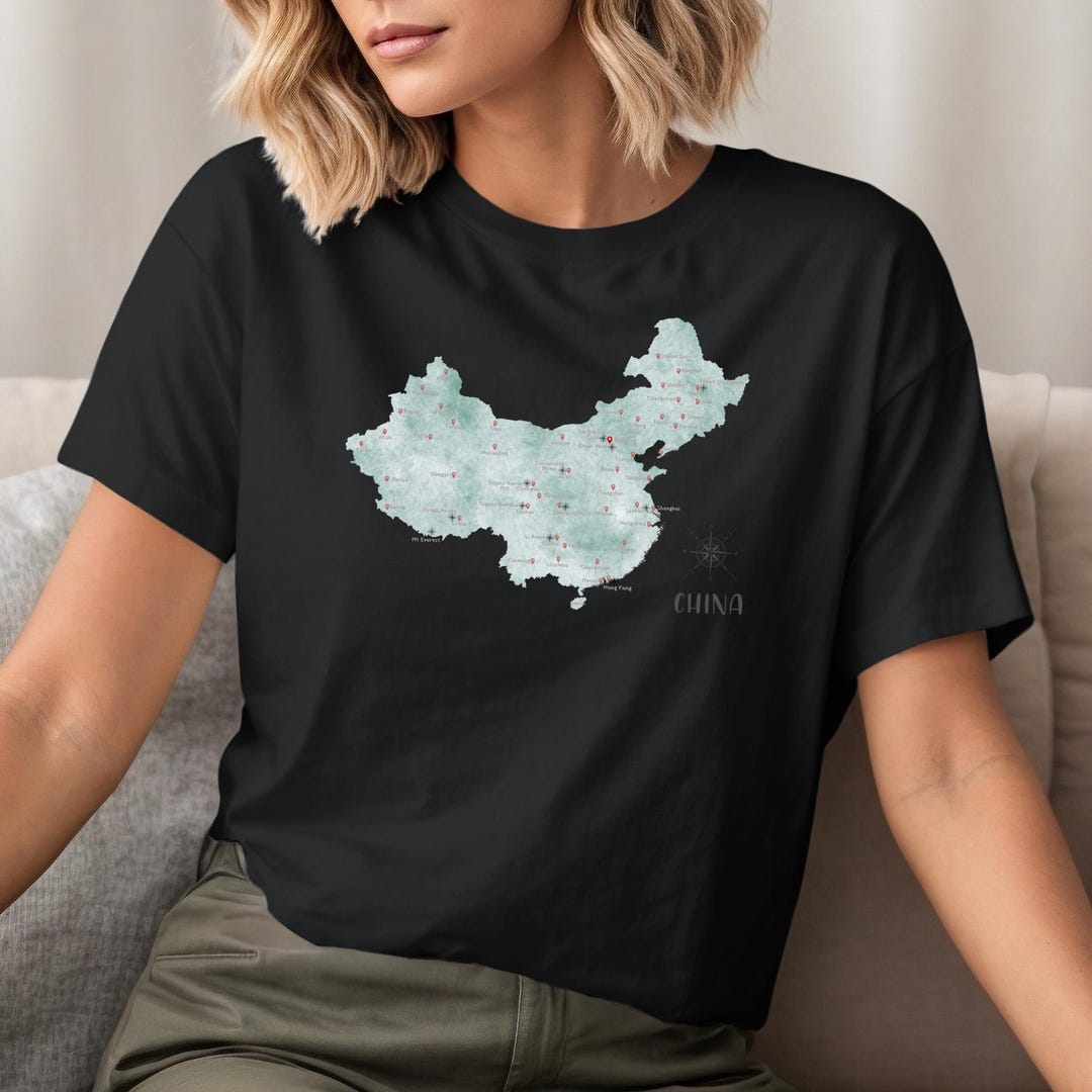 China Map, China Travel Watercolor Map China Shirt Beijing Souvenir ...