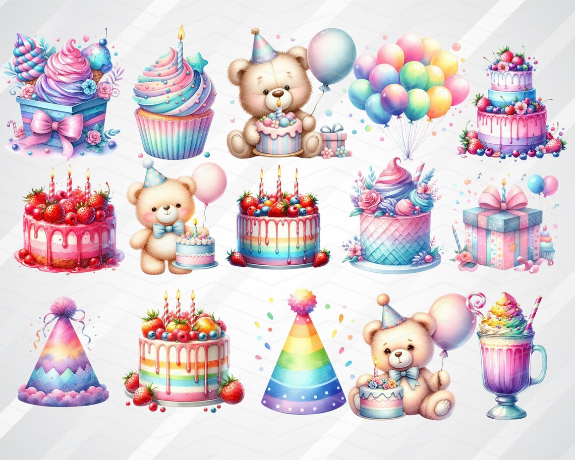Birthday Clipart Bundle - 600+ Birthday PNG, Watercolor Birthday ...