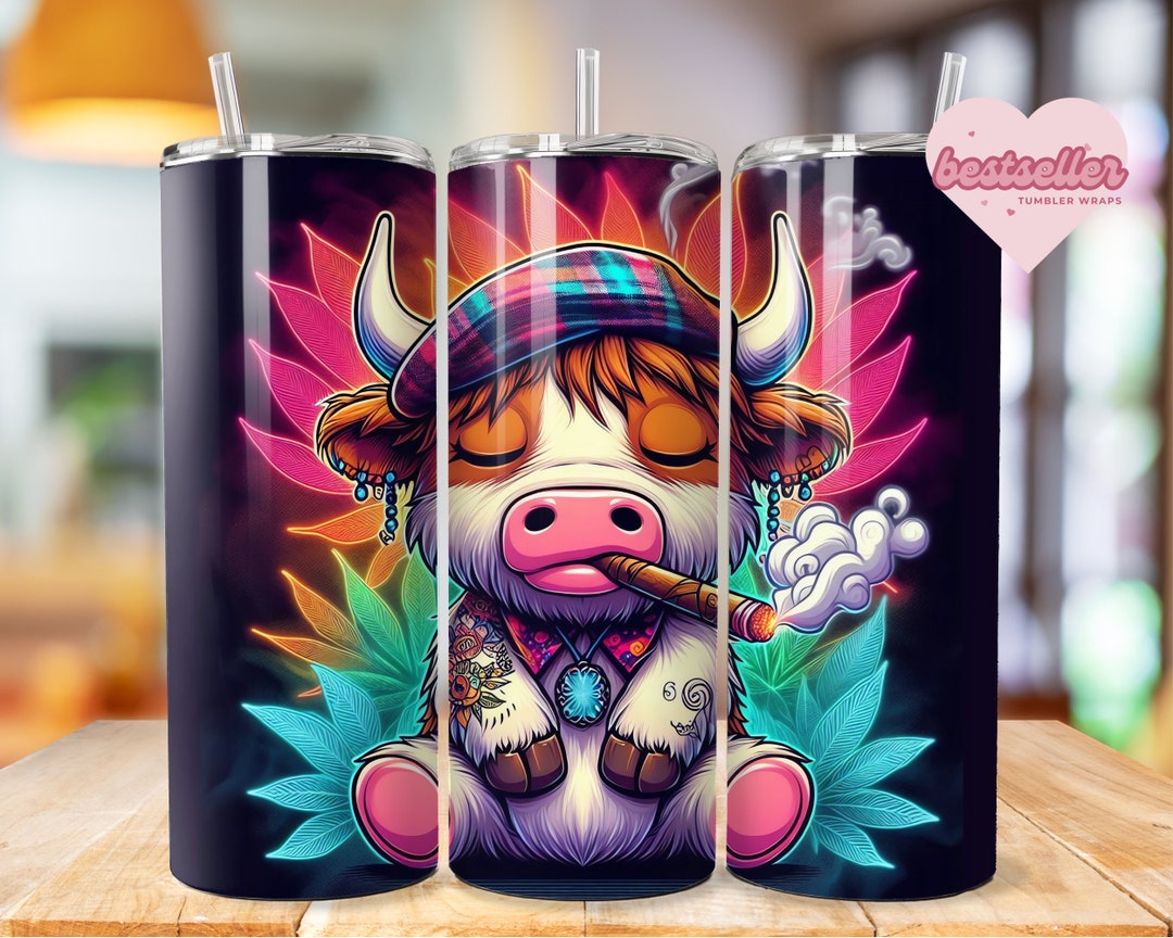 Highland Cow Weed Tumbler Wrap, Neon Weed Sublimation,marijuana Tumbler ...