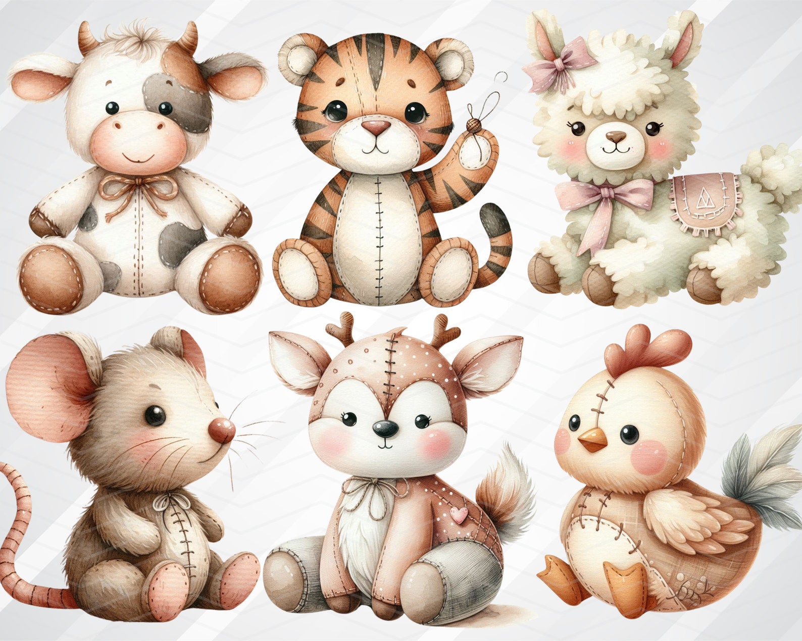 Cute Plush Animals Clipart, Vintage Stuffed Animals PNG Bundle, Nursery ...