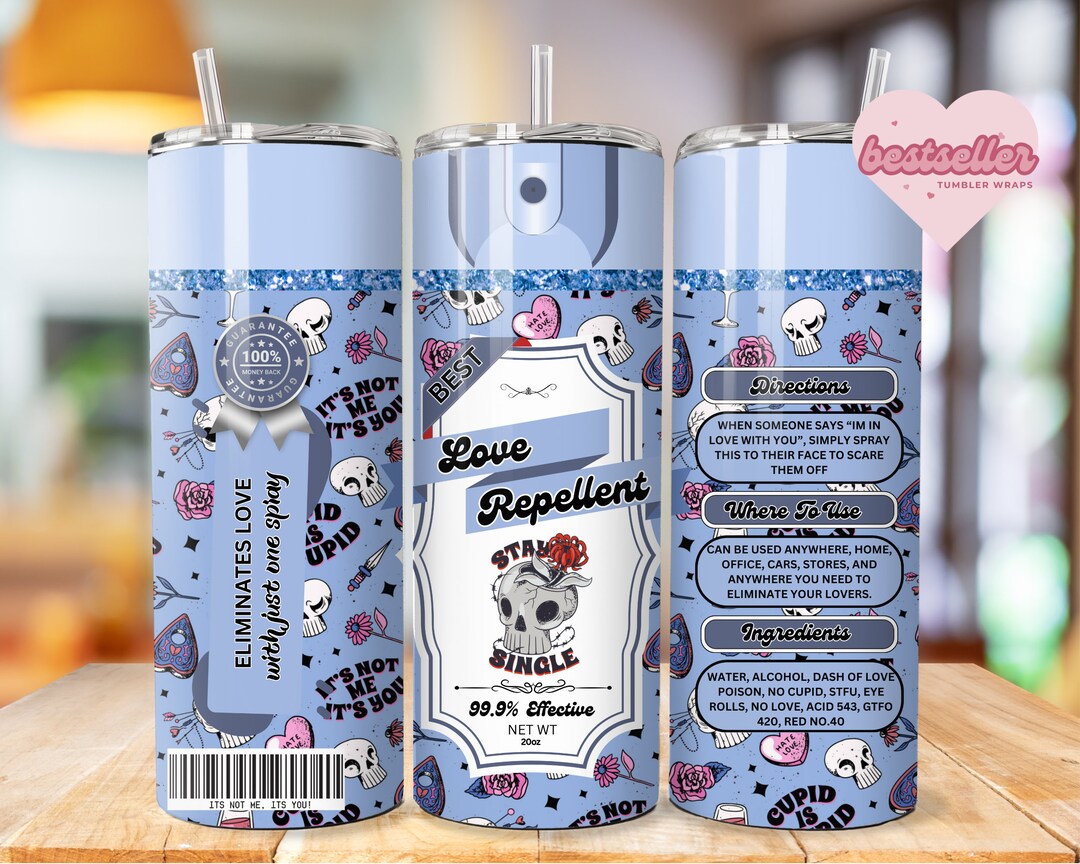 Glitter Love Repellent 20oz Skinny Funny Valentines Tumbler Wrap, Spray ...