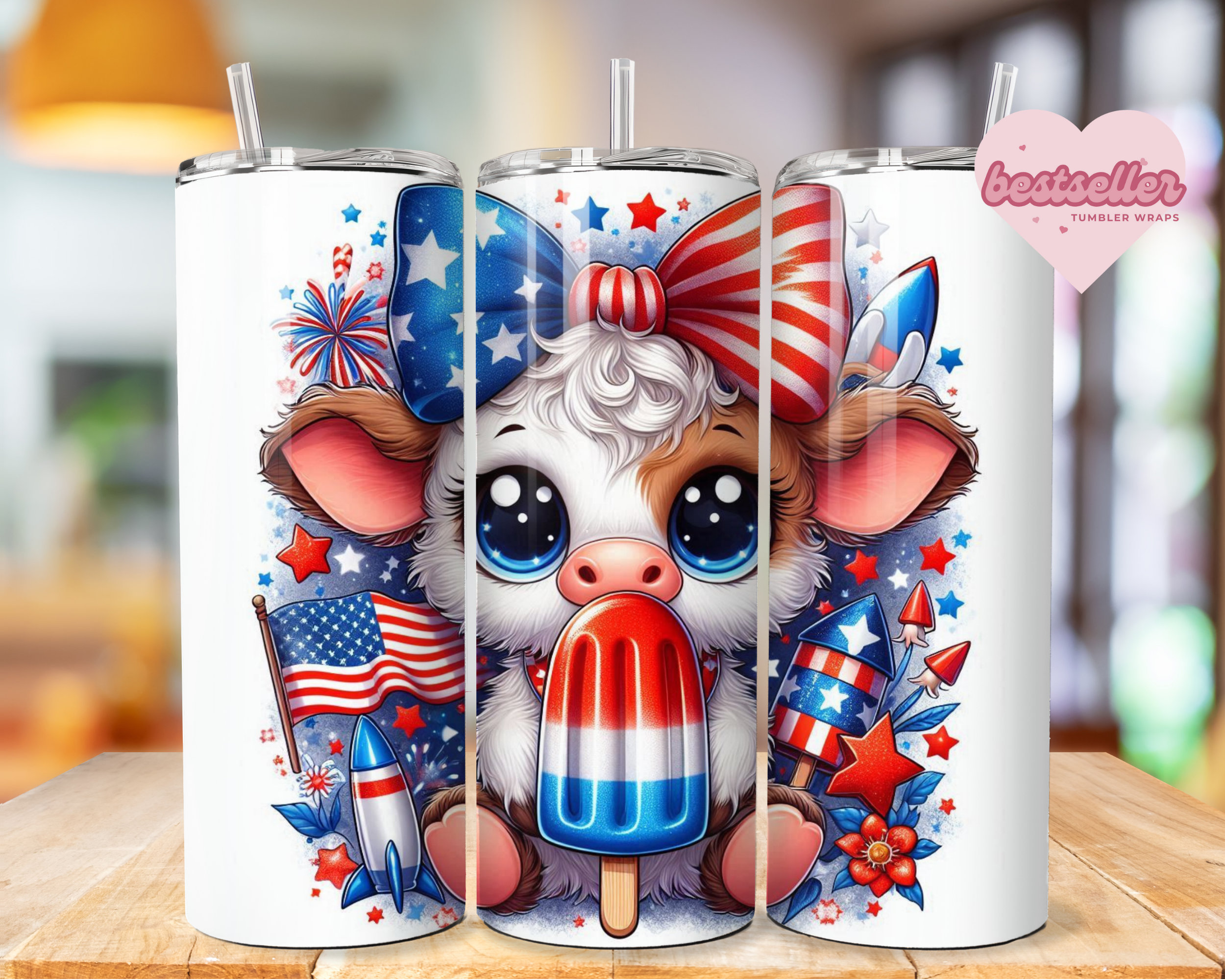 4th of July Highland Cow Popsicle 20 Oz Skinny Tumbler Sublimation ...