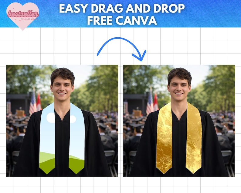 Graduation Stole Mockup Bundle – 4 Designs | Canva Drag & Drop Template ...
