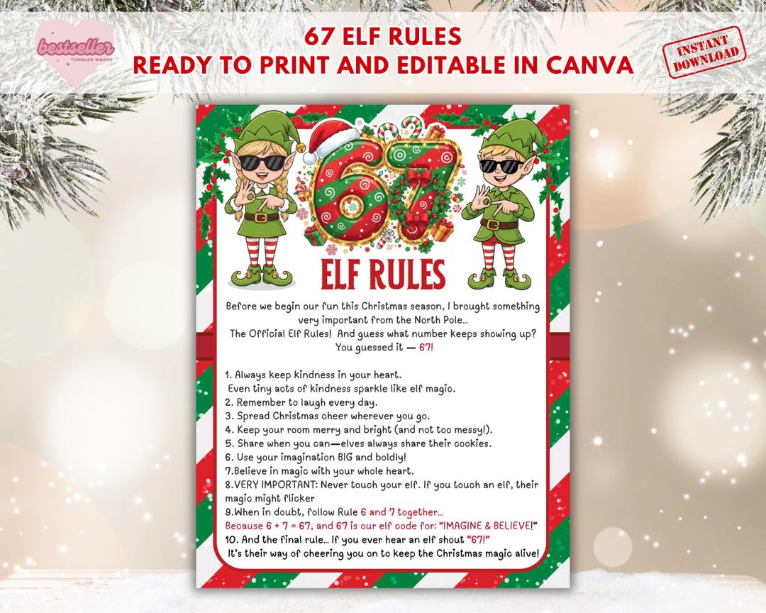 6 7 Elf Rules, Six Seven Elf Letter, 6-7 Elf Rules Letter, Elf Rules ...